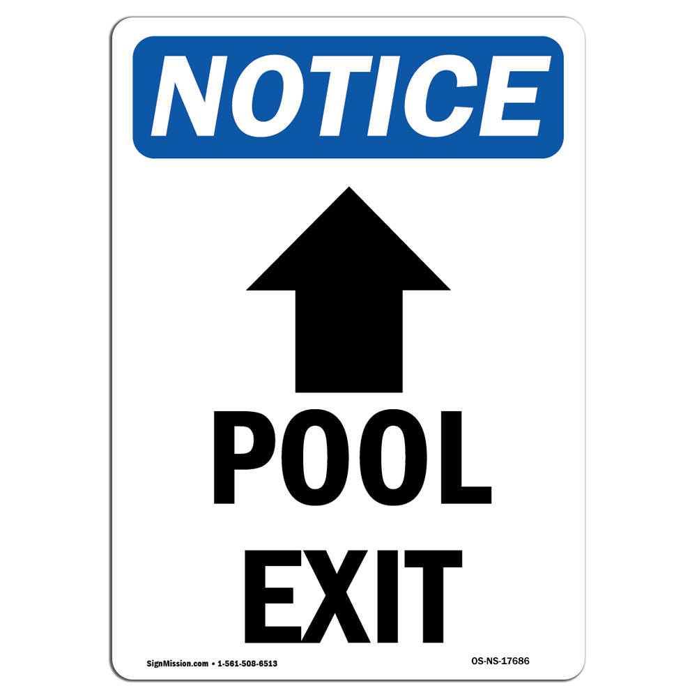 SignMission OSHA Notice - Pool Exit [Up Arrow] Sign With Symbol | Heavy ...